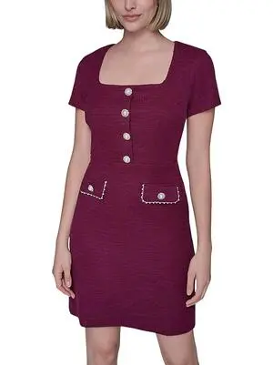 Karl Lagerfeld Paris Tweed Sheath Dress - Wine