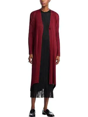 Issey Miyake Plisse Duster Cardigan - Brown Red