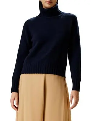 Lilysilk Ribbed Hemline Turtleneck Sweater - Navy Blue