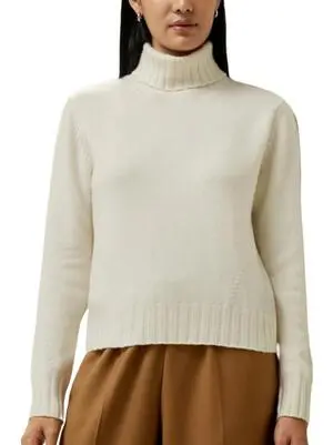 Lilysilk Ribbed Hemline Turtleneck Sweater - White