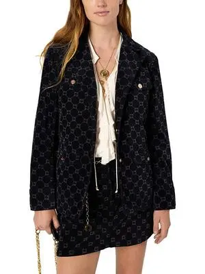 Gerard Darel Nyssa Monogrammed Button Down Jacket - Navy