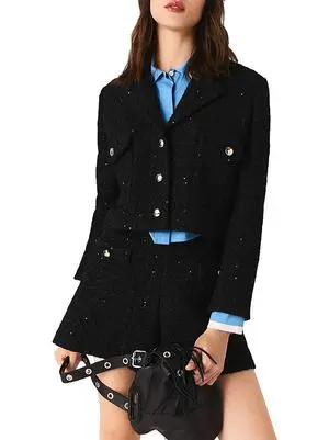 Maje Sequin-embroidered Tweed Jacket - Black