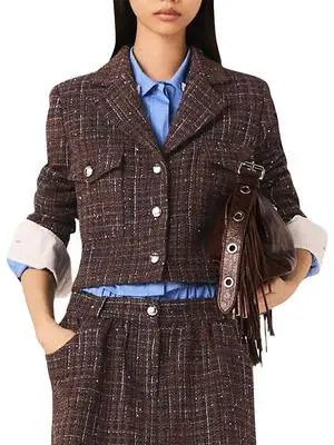 Maje Sequin Tweed Crop Jacket - Brown