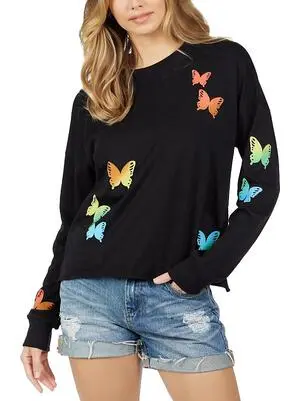 Lauren Moshi Luella Rainbow Butterflies Top - Black