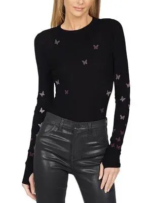 Lauren Moshi Mckinley Crystal Butterflies Top - Black