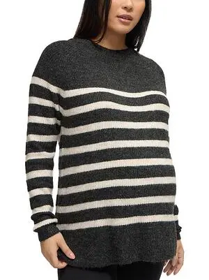 Ingrid & Isabel® Maternity Raglan Stripe Sweater - Charcoal Strip