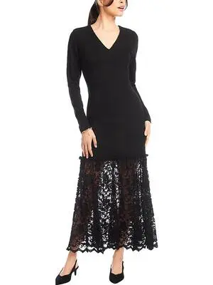 Karen Kane Long Sleeve Lace Hem Dress - Black