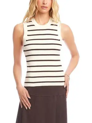 Karen Kane Ribbed Striped Sleeveless Sweater - Cream