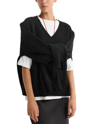 RÓHE Wool Cashmere Sleeve Wrap Sweater - Black