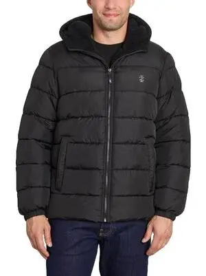 IZOD Fleece Lined Heavyweight Puffer Jacket - Black
