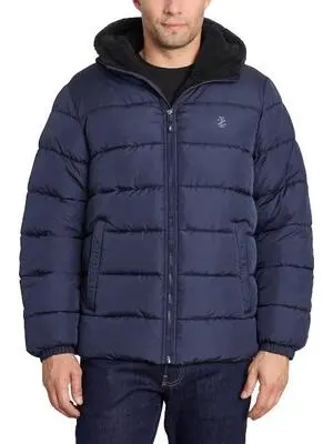 IZOD Fleece Lined Heavyweight Puffer Jacket - Navy Colorblock