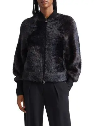 Emporio Armani Faux Fur Zip-up Jacket - Solid Black