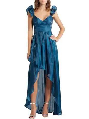 Lulus Juni Ruffle Shoulder High-low Gown - Marine