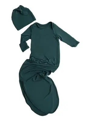 KINDRED BRAVELY Knotted Baby Gown And Hat - Evergreen