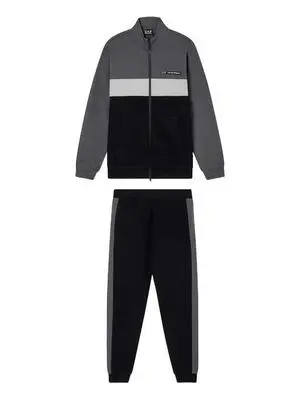 Emporio Armani Asv Athletic Colour Block Organic Cotton-blend Tracksuit - Black