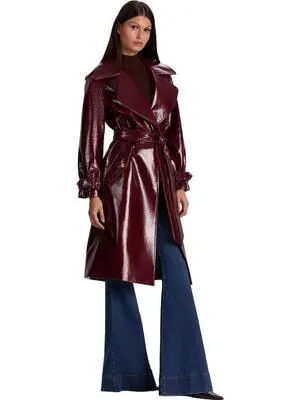 Alice + Olivia Nevada Vegan Leather Trench Coat - Burgundy