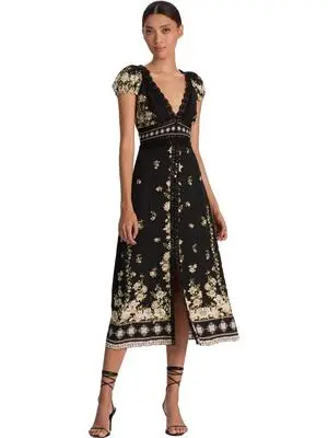 Alice + Olivia Rose Printed Midi Dress - Natural