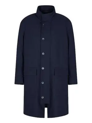 Giorgio Armani Virgin-wool Pea Coat With Down Padding - Blue