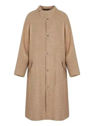 Giorgio Armani Virgin-wool Pea Coat With Down Padding - Natural