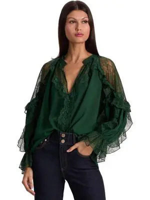 Alice + Olivia Aleena Lace Cold-shoulder Blouse - Green
