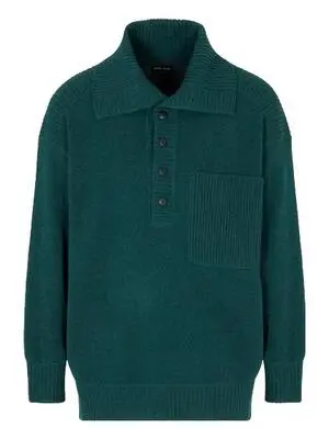 Giorgio Armani Virgin Wool And Cashmere Jumper With Buttons - Green