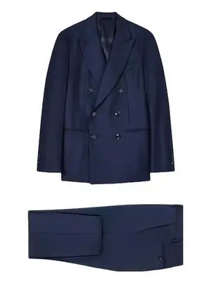 Giorgio Armani Napoli Line Linen Wool Twill Double-breasted Suit - Navy
