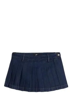 7 For All Mankind Pleated Mini Skirt - Denim