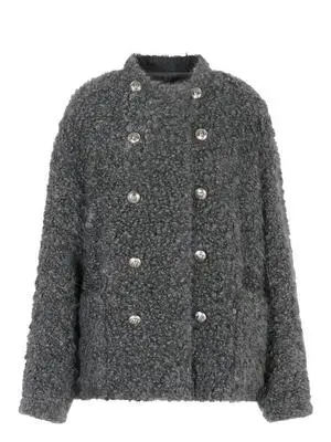 Giorgio Armani Bouclé Virgin Wool And Mohair Wool Pea Coat - Black / White / Pink / Gray