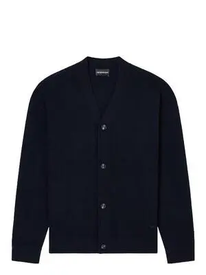 Emporio Armani V-neck Virgin Wool Cardigan - Navy