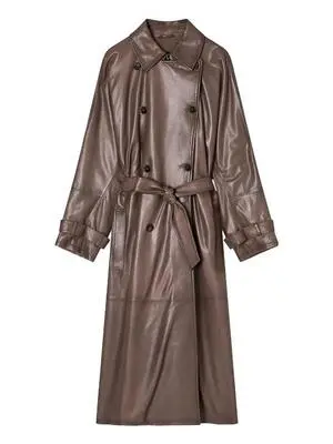 Emporio Armani Nappa Lambskin Double-breasted Trench Coat - Brown / Neutral
