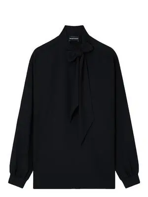Emporio Armani Fluid Crêpe Blouse With Tie Neck - Black