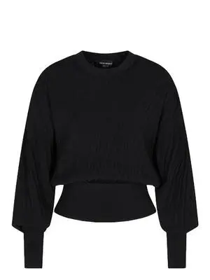 Emporio Armani Viscose-blend Jumper With Embossed Motif - Black