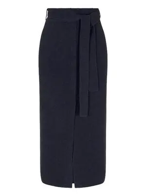 Emporio Armani Wool Long Skirt With Slit And Belt - Blue
