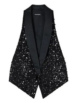 Emporio Armani Georgette Waistcoat With Beads And Sequins - Black