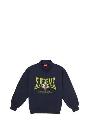 Supreme Crest Applique Half Zip Pullover Navy Blue