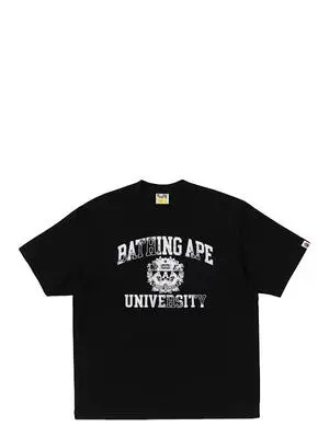 A BATHING APE Spray Print College Logo Relaxed Fit Tee Shirt - Black