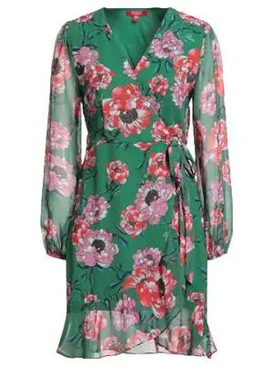 Guess Floral-print Georgette Mini Wrap Dress - Green