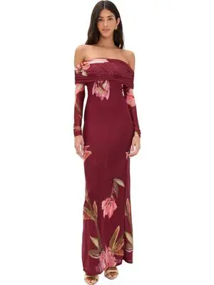 PatBO Delicata Tulle Maxi Dress - Dark Red