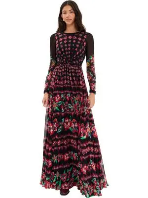 Saloni Blythe B Long Dress - Cordia Border Plmt