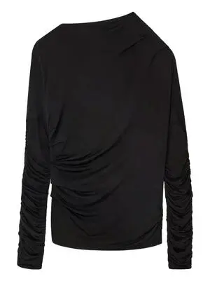GANNI Ruched Jersey Top - Black