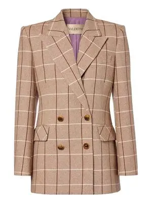Valentino Garavani Checked Double-breasted Virgin Wool Blazer - Beige