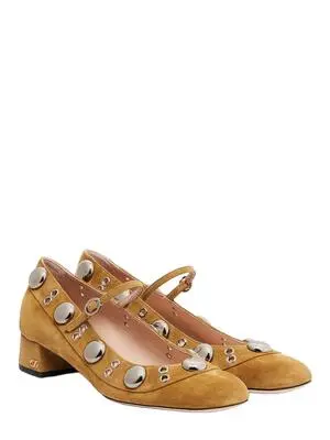 Valentino Garavani Nellcote Studded Suede Mary Jane Pumps - Brown