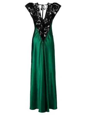 RODARTE Sequined Lace-trimmed Silk Gown - Green