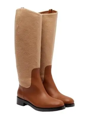 Max Mara Cavaliere Leather And Wool Knee-high Boots - Brown