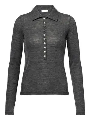 Vince Sheer Merino Wool Polo Shirt - Grey