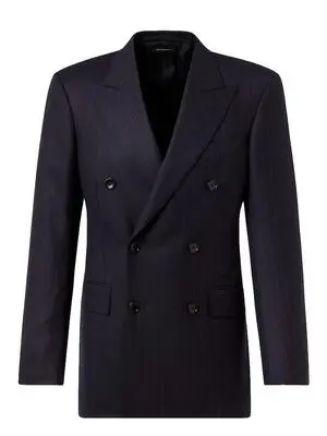 TOM FORD Pinstripe Double-breasted Wool Blazer - Blue