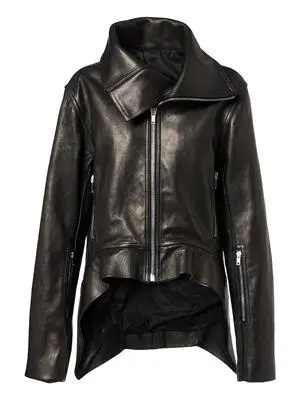 Rick Owens Asymmetric Leather Jacket - Black