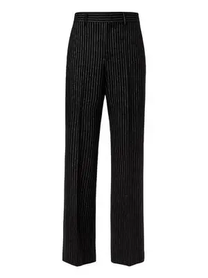 Valentino Garavani Pinstripe Wool And Silk Straight Pants - Black