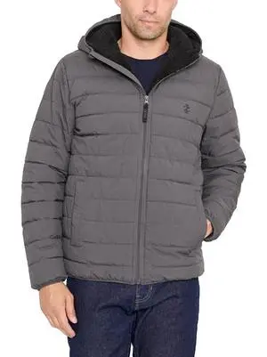 IZOD Hooded Stretch Puffer Jacket With Fleece Lining - Charcoal