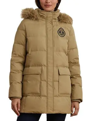 Ralph Lauren Crest Patch Down & Feather Fill Hooded Coat - Birch Tan